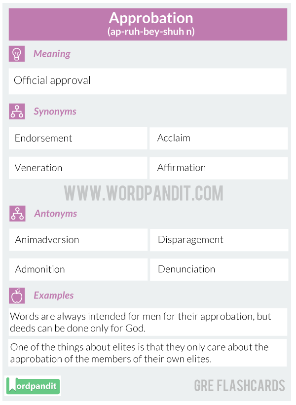 Approbation GRE Vocabulary Flashcard - Wordpandit