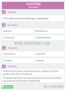 Austere GRE Vocabulary Flashcard - Wordpandit