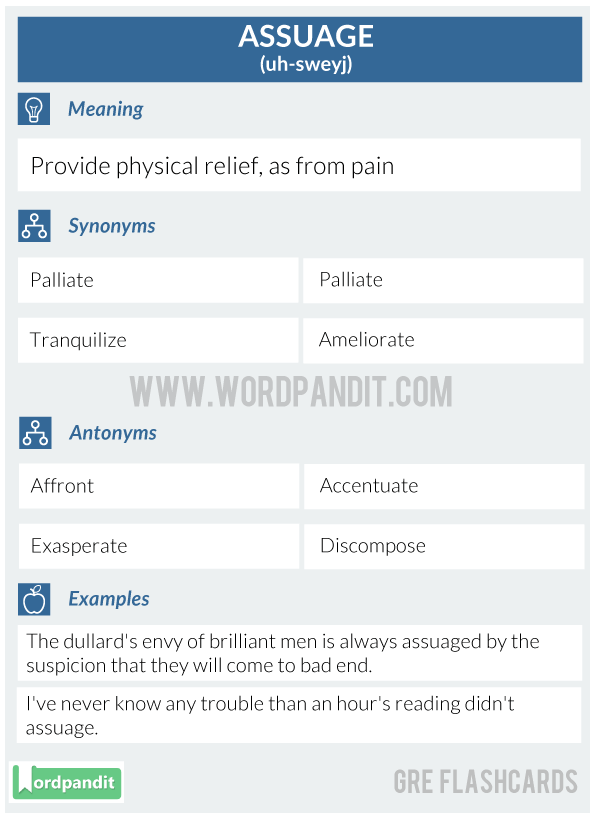 Assuage GRE Vocabulary Flashcard - Wordpandit