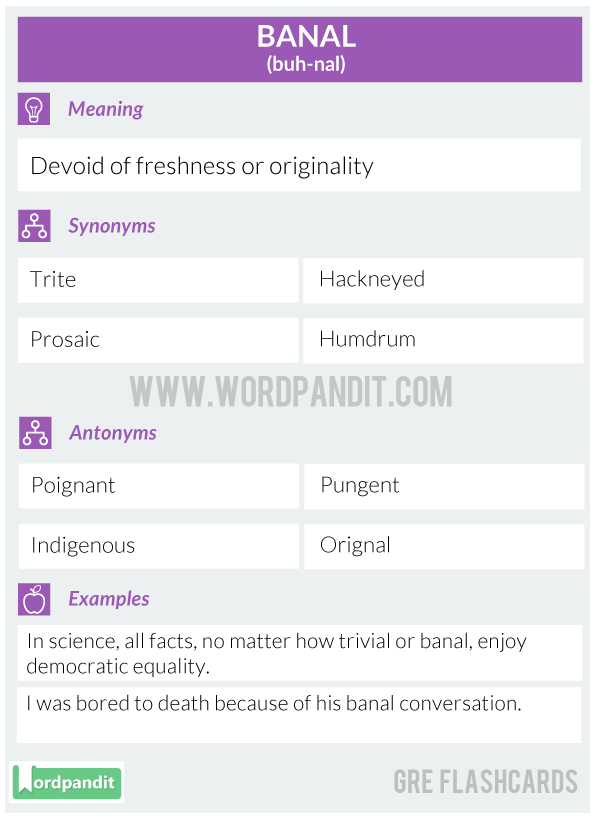 Banal Gre Vocabulary Flashcard - Wordpandit