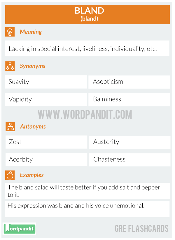 Bland Gre Vocabulary Flashcard - Wordpandit